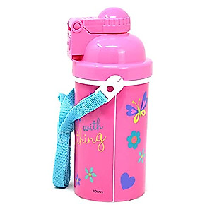 Zak Designs Disney Classic Minnie Carrying Strap One Touch Water Bottles with Reusable Built in Straw - Safe Approved BPA Free, Easy to Clean (Minnie Canteen 16.9oz)