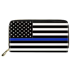 LEO Challenge Coins REF-001 Thin Blue Line flag zippered wallet for Police Officer or gift for Wife, Husband, family