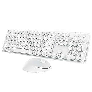 Wireless Keyboard Mouse Combo, 104 Keys Cute White Keyboard with Number Pad & Mouse for Windows, Computer, PC, Notebook, Laptop (White)
