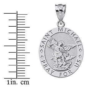 10k White Gold Oval Engraved Archangel Saint Michael Pray For Us Medal Pendant