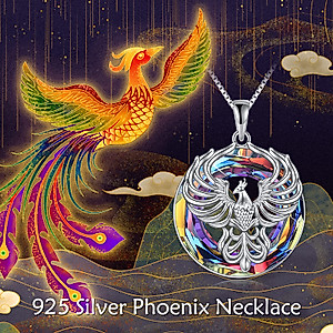 YAFEINI Phoenix Necklace Sterling Silver Crystal Phoenix Pendant Firebird Jewelry Gift for Women