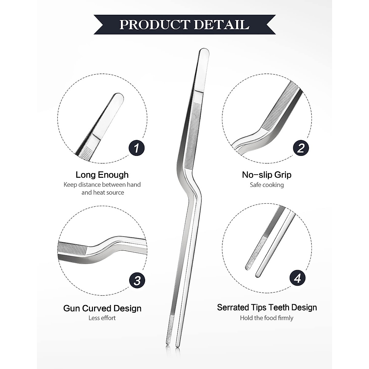 12-inch Cooking Tweezer and Offset Tweezer Set, Tongs Precision Serrated Tips, Stainless Steel Professional Chef Tweezer Kitchen Tools for BBQ, Plating and Serving