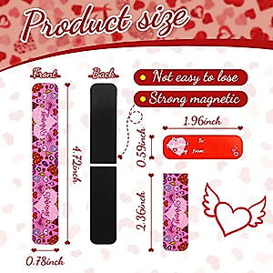 48 Pack Valentine's Day Magnetic Bookmark for Kids Women with 48 Valentine's Stickers Assorted Stationery Rewards Gifts in 12 Different Designs Book Reading Accessories Classroom Party Supplies