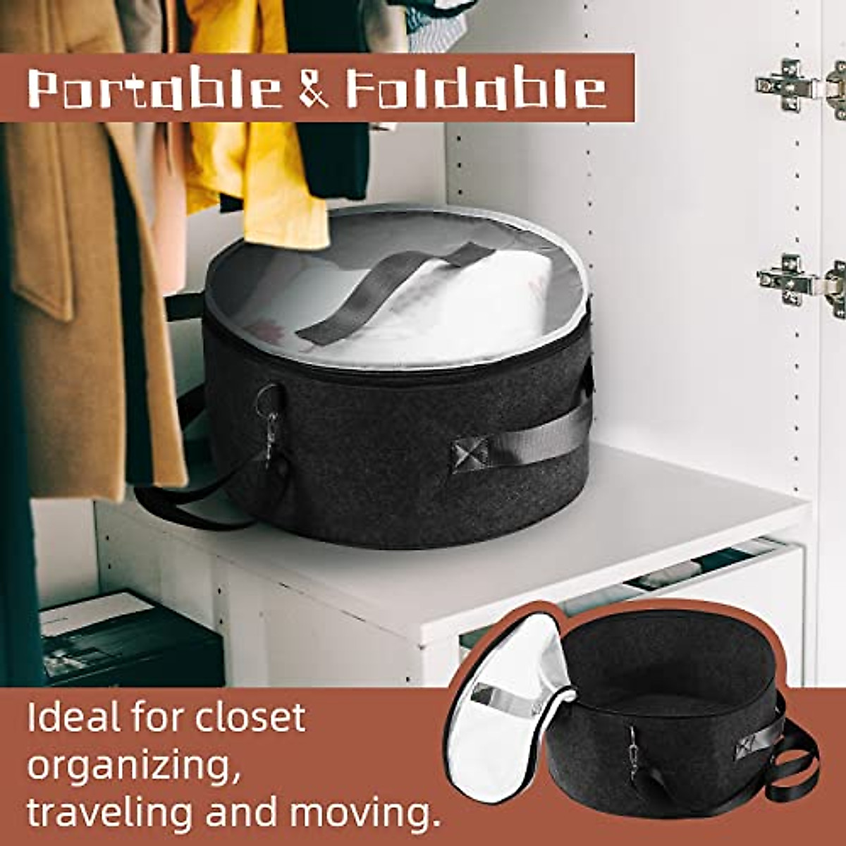Pehciroe Hat Boxes for Women & Men Storage Large Felt Hat Boxes Storage Round Foldable Hat Carrier Travel Cowboy Hat Storage Box Storage for Hats Toy Clothes with Lid, Gray