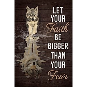 Geuuki Wolf let your faith be bigger than your fear Funny Retro Metal Tin Sign Vintage Aluminum Sign for Home garden Coffee Wall Decor 8x12 Inch