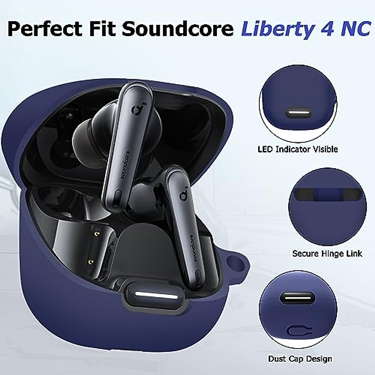 LDSXAY Compatible with Anker Soundcore Liberty 4 NC Case Cover, Soft Silicone Shockproof Protective Case Skin for Soundcore Liberty 4 NC Wireless Earbuds (Blue)