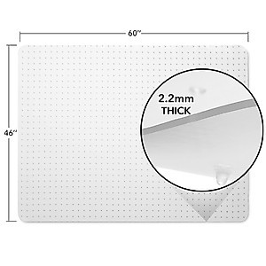 WorkOnIt 46" x 60" x2.2mm Thick Office Chair Desk Floor Mat for Low Pile Carpet, Clear