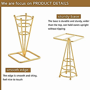 BLBYHO Single Metal Gold Ice Cream Cone Holder Stand, Individua Waffle Cone Holder Sushi Hand Roll Stand for Standard Size Ice Cream Cones Appetizer Charcuterie Cones, Sugar Cones, Sushi (4 Pack)