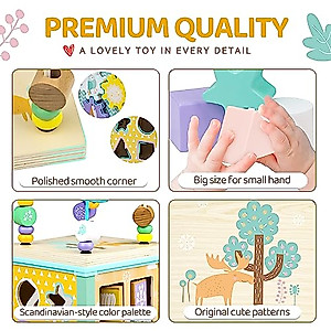 Wooden Activity Cube Montessori Toys for 18M+ Toddlers 1-3 Learning Toys for 1 + Year Old Boys Girls Baby Sensory Interactive Toys Birthday Gift