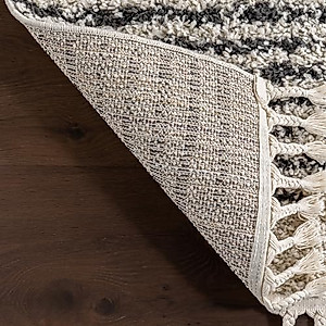 nuLOOM Bria Moroccan Shag Tasseled Area Rug - 2x3 Accent Shag Rug Modern/Contemporary Off-White/Charcoal Rugs for Living Room Bedroom Dining Room Nursery Entryway