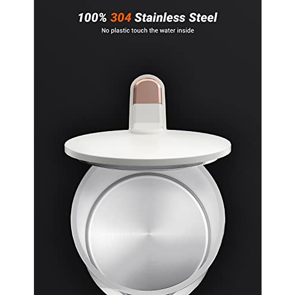 Electric Kettle, 304 Stainless Steel Interior, BPA-Free, Double Wall 1.5L Hot Water Boiler, 1500W Tea Kettle with Auto Shut-Off & Boil Dry Protection, Cordless Base & LED Indicator(White)