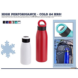 Premium Copper Coated Bottle, Double – Wall 12oz,18oz Actives Insulated Stainless Water Bottle with silicone carrying ring (BLUE, 18 OZ)