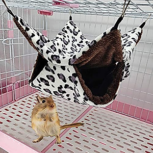 ELEpure Small Animal Pet Hanging Hammock for Cage, Leopard Print Double Bunkbed Hammock for Ferret Hamster Parrot Guinea Pig Chinchilla Flying Squirrel Sleeping Playing (S: 7.9x7.9/20x20cm, Grey)
