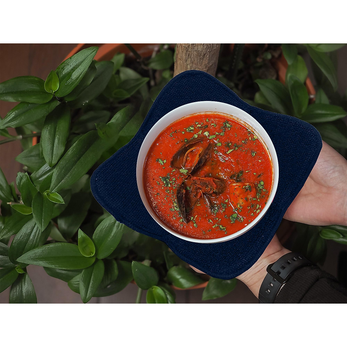 ULVEOL Set of 2 Dark Blue Microwave Bowl Holder Potholders - Microwavable Soup Bowl Cozy - Hot Pads Bowl Holders for Hot Food Quilted - Bowl Cozies for Microwave Kitchen Accessories, Gadgets