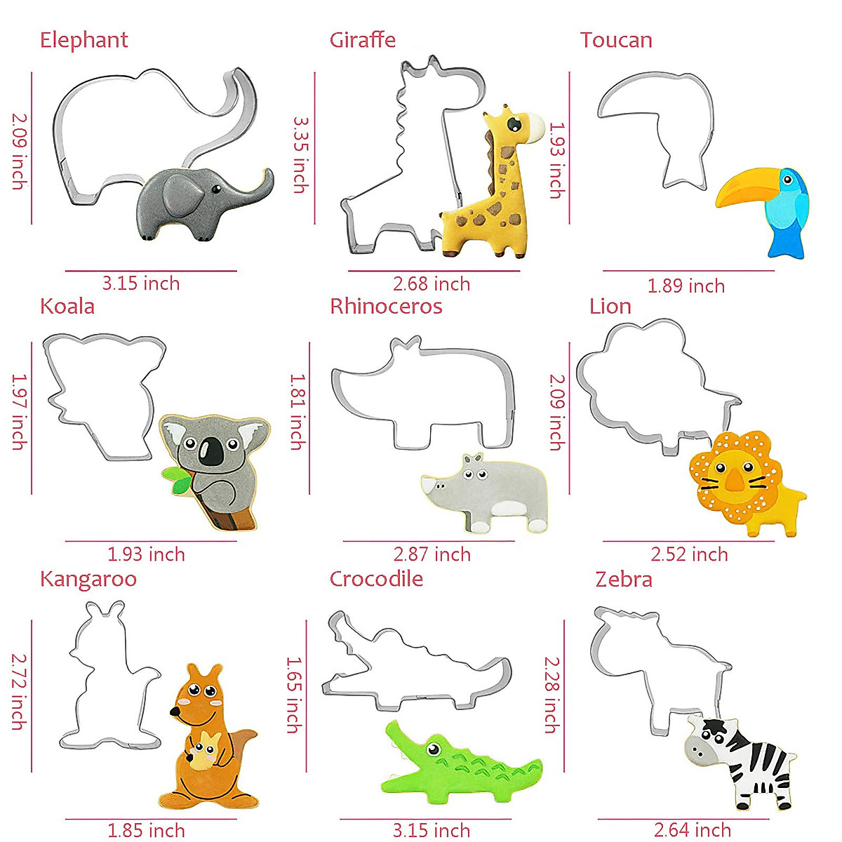 HENGYID Animal Cookie Cutter Set - 9 PCS Stainless Steel Shaped Cookie Candy Food Cutters Molds for DIY, Kitchen, Baking, Cake, Holiday Celebration, Kids Animal Themed Birthday Party (Animal)