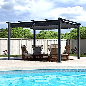 VEIKOU 13x10ft Pergola, Aluminum Pergola w/Thicker Post & Upgraded Retractable Pergola Canopy, Metal Pergolas and Gazebos Heavy-Duty Outdoor Shelter for Porch Yard, Gray