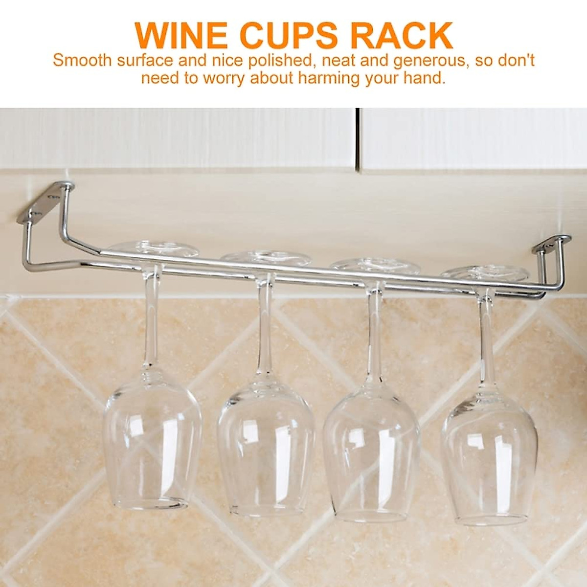 DOITOOL Stainless Shelf Wire Hanging Wine Glass Rack: 2pcs Under Cabinet Wine Glasses Holder Stemware Storage Hanger Organizer for Kitchen Cabinet Bar Metal Clothing Rack