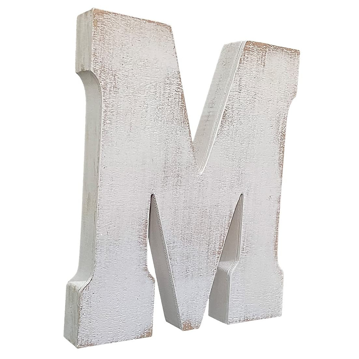 ABELOTS Large Wood Letter Distressed White Wash Alphabet Wall Décor Monogram Letter Alphabet Letters Free Standing Letters Wall Letters (M)