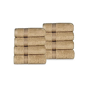 Superior Egyptian Cotton 8-Piece Hand Towel Set, Towel Basics For Quick Dry, Absorbent Small Towels, Facial, Spa, Kitchen, Bathroom Essentials, Apartment, Guest Bath, Soft, Washcloth, Toast