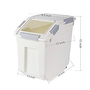 Rice Storage Container with Wheels Seal Locking Lid PP((507.27oz / 3.96gal / 80cup / 15L),Pack-2)
