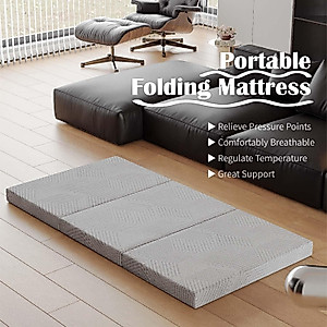 Dyonery Folding Mattress, 4 Inch CertiPUR-US Certified Memory Foam King Foldable Camping Mattress with Washable Cover, 80"×76"×4", Grey