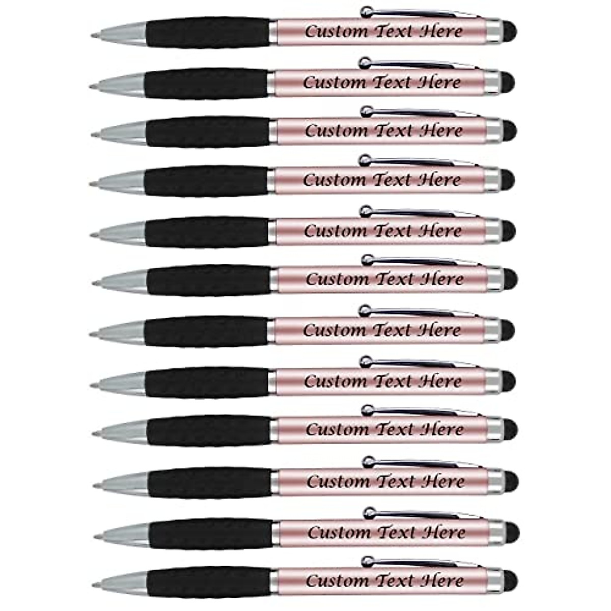 Personalized Pens With your Custom Logo or Text-300 Pack Bulk-for Businesses, Parties, and Events, 2 in 1 Ballpoint Pen & Capacitive Stylus forTouchscreen Devices, Rose Gold Barrel, Black Ink