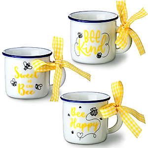 Bee Fall Theme Tiered Tray Decor Mini Coffee Mug Ceramic Bee Maple Coffee Mug Farmhouse Coffee Station Decor Bee Maple Coffee Cup for Coffee Bar Decor Birthday Gift, 3 Styles, 2 x 2.8 Inches(Bee)