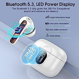Wireless Earbuds, 2023 Bluetooth Headphones 5.3 HiFi Stereo Earphones, 40H Playtime in-Ear Earbud, Bluetooth Earbud with LED Power Display, IP7 Waterproof Earphones Sport Headset for Android iOS