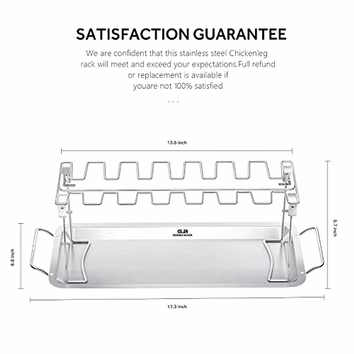 G.a HOMEFAVOR Chicken Leg Wing Rack 14 Slots Stainless Steel Metal Roaster Stand with Drip Tray for Smoker Grill or Oven, Dishwasher Safe, Non-Stick, Great for BBQ, Picnic