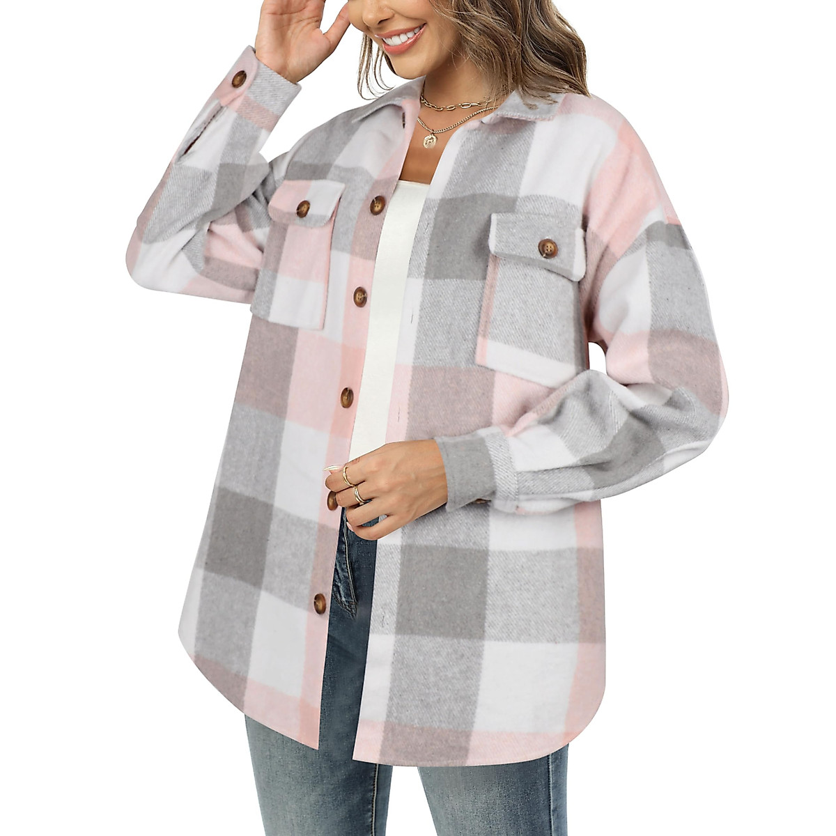 NIeyook Womens Casual Long Sleeve Color Block Plaid Shacket Flannel Lapel Button Down Fall Shacket Jacket Outwear Coats