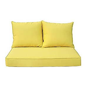 BOSSIMA Sunbrella Patio Furniture Cushions Comfort Deep Seat Glider Loveseat Cushion Indoor Outdoor Seating Cushions, Mixed Yellow/Green