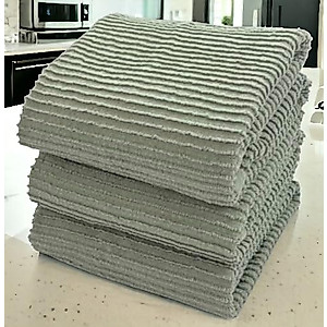 Sage Green Kitchen Dish Towels 100% Cotton Cloth Soft Cleaning Drying Absorbent Terry Ribbed Loop: Set of 3 Multipurpose for Everyday Use
