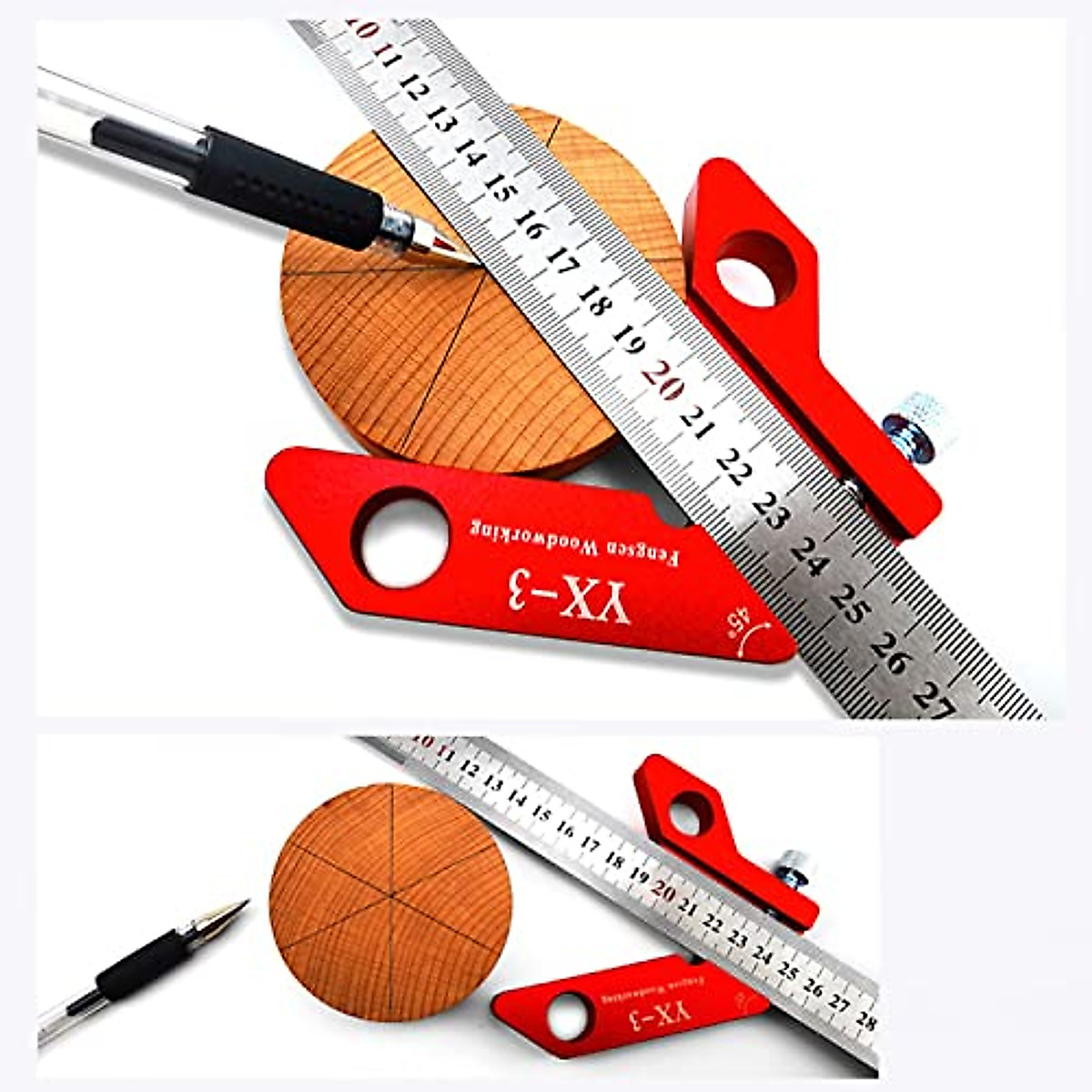 Center Finder Woodworking Square Center Scribe Circle Center Finder 45° 90° Scribe Scribing Rule Layout Gauge Magnetic Wood Measuring Scribe Tool