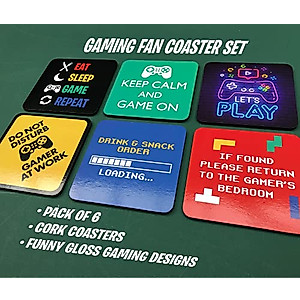 Gaming Drinks Coasters - Pack of 6 Novelty Gift for The Ultimate Gamer - Man Cave Arcade Gaming Accessories for The Perfect Computer Setup