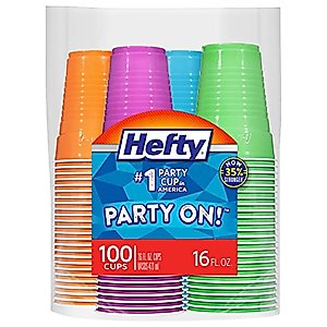 Hefty Everyday 16 oz Disposable Party Cups - 16 fl oz - 100 / Pack - Assorted Bright - Cold Drink, Party