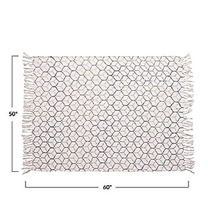 Creative Co-Op Stonewashed Cotton Blend Ogee Pattern & Tassels, Blue & Cream Color Throw