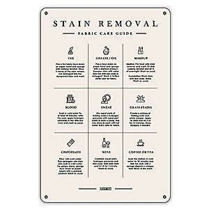QIONGQI Funny Laundry Stain Removal Fabric Care Guide Metal Tin Sign Wall Decor Laundry Sign for Home Laundry Room Decor Gifts