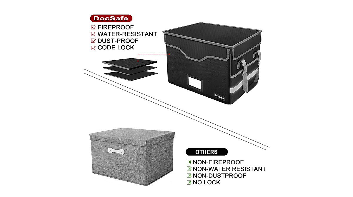 DocSafe Fireproof File Box with Lock for Secure Document Storage