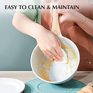 SENSARTE White Ceramic Nonstick Saucepan with Lid 1.5 Quarts, Small Cooking Pot with Stay Cool Handle, Induction Compatible Saucepot, White Granite Coating, PFOA/PFAS Free