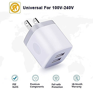 Wall Charger, USB Brick 3Pack 2.1A/5V Dual Port USB Plug Charger Cube Power Adapter Fast Charging Block for iPhone 14 13 12 X 8 7 6 Plus 5S,iPad,Samsung Galaxy S8 S7 S6 Edge,LG,ZTE,Moto,Android Phone
