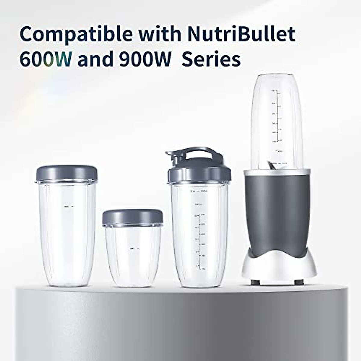 Replacement Cups Kit 18oz Short Cup 24oz Tall Cup 32oz Colossal Cup with Flip-Top To-Go Lid and Stay-Fresh Resealable Lid Compatible with NutriBullet 600w and Pro 900w Blenders
