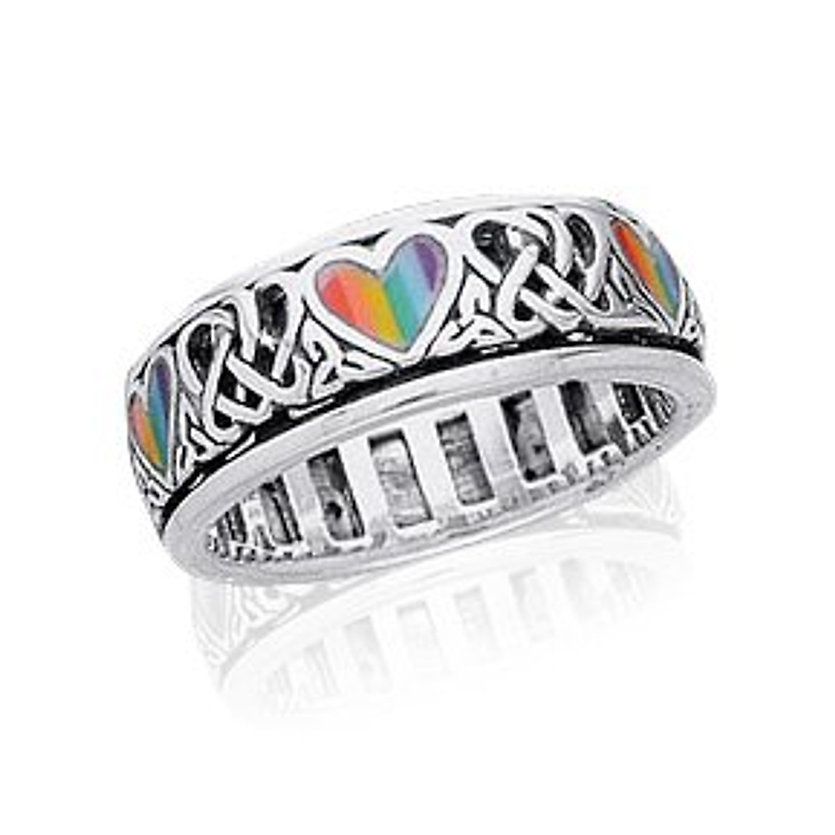 Sterling Silver Celtic Knot and Rainbow Peace Heart Spinning Ring Size 10(Sizes 4,5,6,7,8,9,10,11,12,13,14,15)