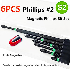 PTSLKHN Phillips Bits Set, Magnetic Phillips Head Drill Bits, 6PCS Phillips Impact Bits and Screwdriver Bits Magnetizer