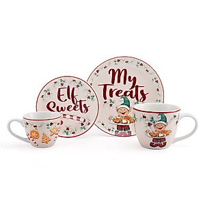 Pfaltzgraff Winterberry Elf Holiday Mug and Cookie Plate Child Gift Set, 4 Piece Set