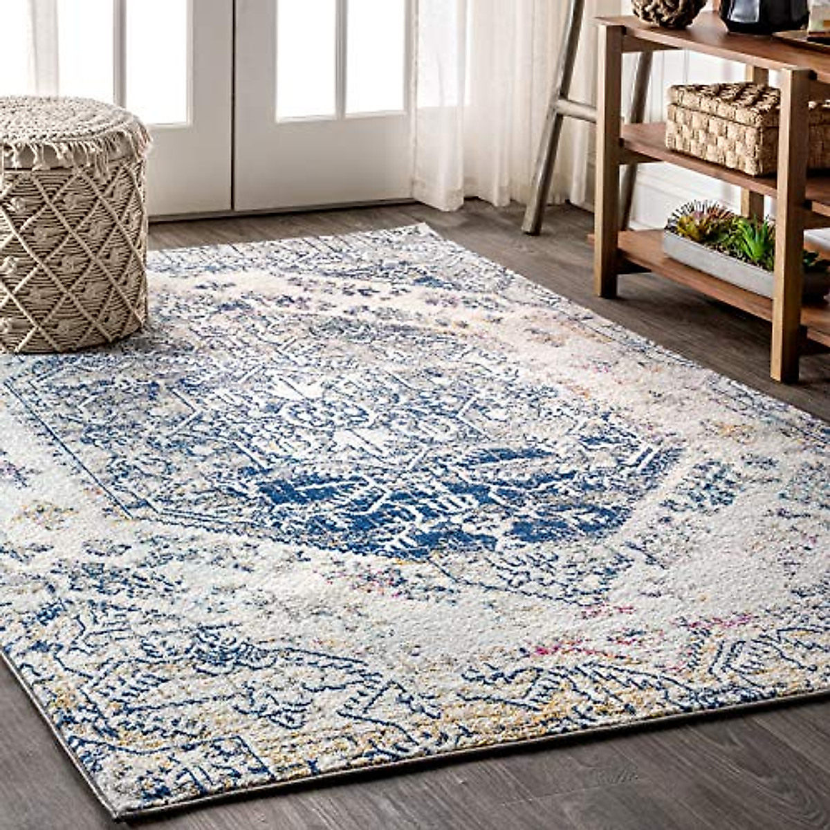 JONATHAN Y MDP203A-5 Modern Persian Boho Vintage Bohemian Indoor Area-Rug Country Easy-Cleaning Bedroom Kitchen Living Room Non Shedding, 5 ft x 8 ft, Cream,Blue