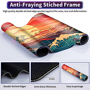 Playmat for OCG, Game Play Mat for TCG CCG 24 x 14 inch with Non-Slip Rubber Base and Stitched for Board Games and Table Magic, Orange Waves