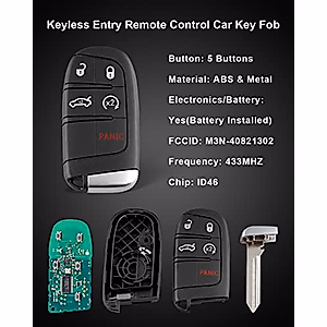CAUORMOTE Keyless Entry Remote Control Car Key Fob for Dodge Dart Charger Challenger Chrysler 300, 5 Buttons Key Fob Replacement FCC ID M3N-40821302, Pack of 2