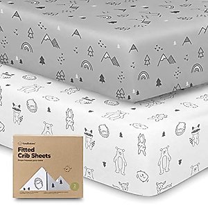 2-Pack Organic Crib Sheets for Boys, Girls - Jersey Fitted Crib Sheet, Baby Crib Sheets Neutral, Crib Mattress Sheet, Cotton Crib Sheets, Soft Baby Sheets for Crib, Unisex Crib Fitted Sheet (Woodland)