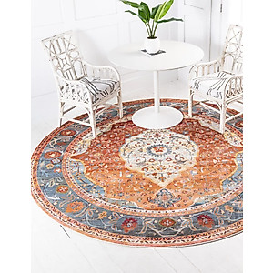 Unique Loom Baracoa Collection Area Rug - Miramar (8' 4" Round, Rust Red/ Blue)