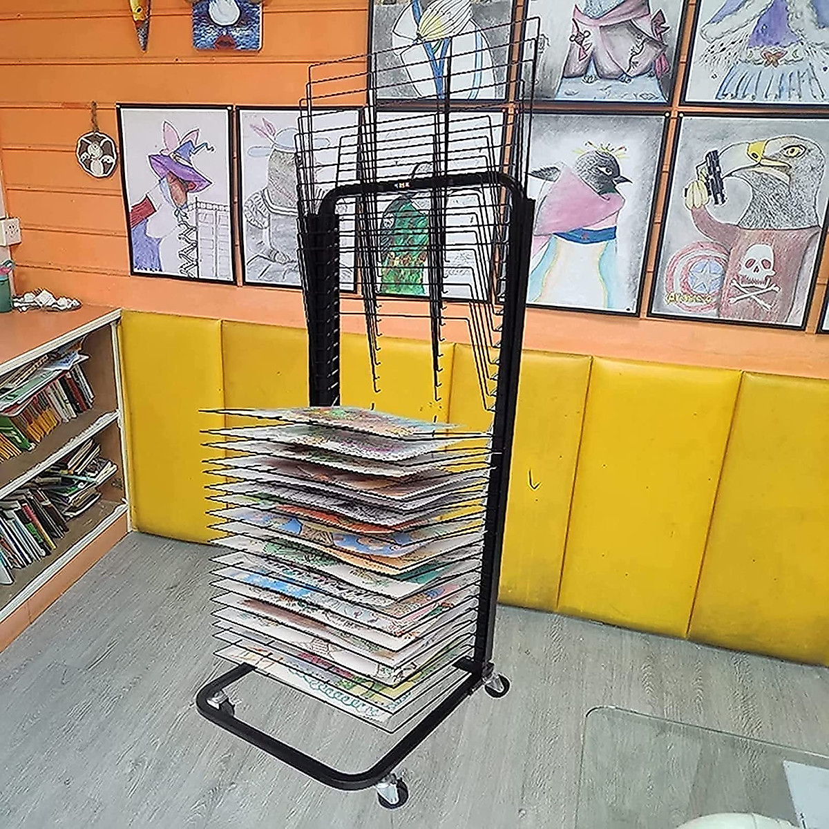 DONGYUE Art Drying Rack for Art Metal Wire Work Display Rack, Art Carts with Wheels for Classroom Art Studios and Home Use. Drying & Print Racks (Size : 57x47x97(25 Layers))